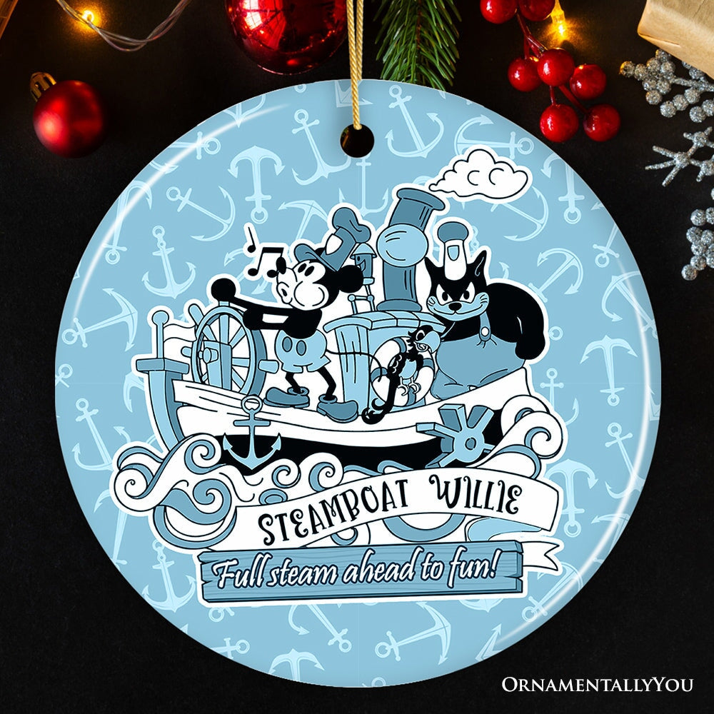 Full Steam Ahead to Fun Quote Ornament, Nostalgic Steamboat Willie Chr ...