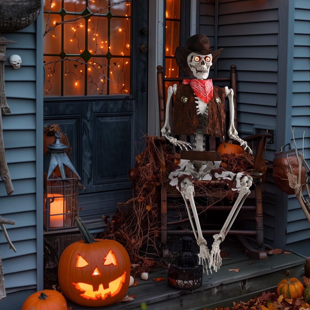 Yescom 5.4ft Skeleton LED Eyes Halloween Decor Cowboy Sound Activated ...