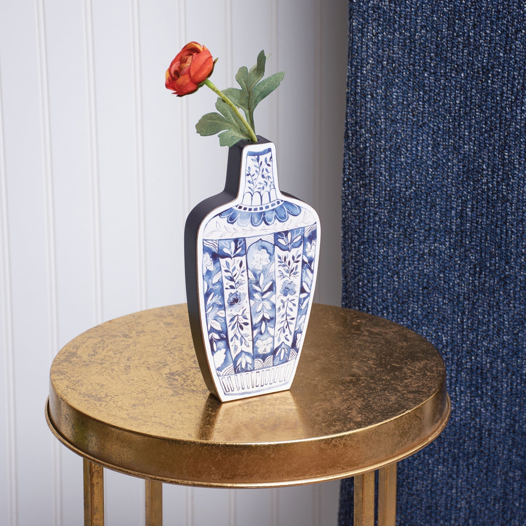 Blue Jar 2D Vase Shaped Wood Decor | Hand Painted Floral Designs | Dec