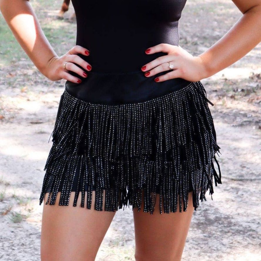Catalena Fringe Rhinestone Skort in Black [Available in SM-L] – Silicon ...