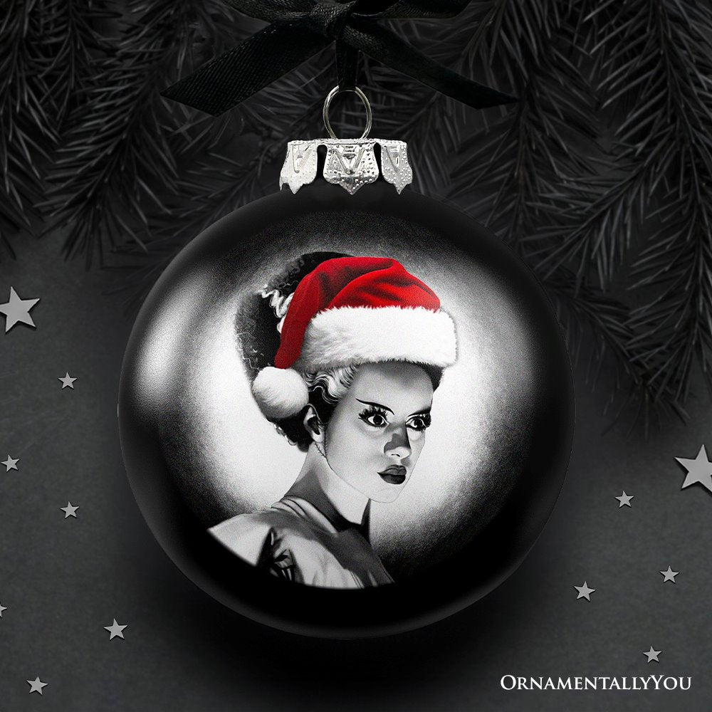 Frankenstein's Bride Christmas Spooky Portrait Glass Ornament, Black H ...