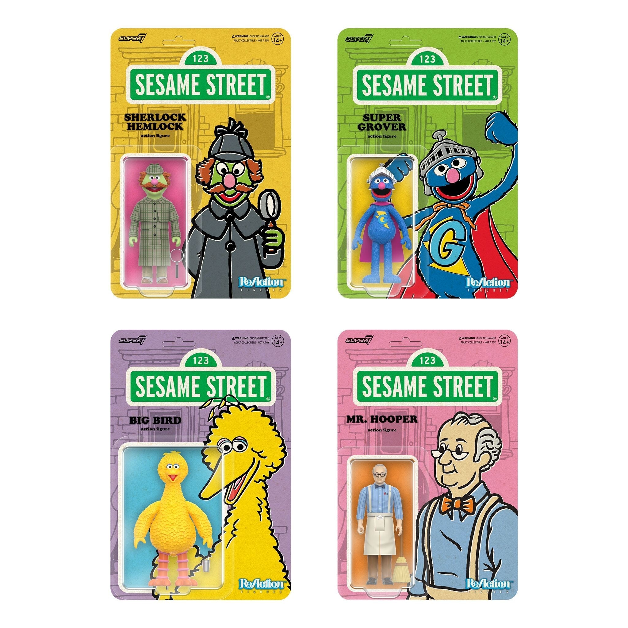Super7 x SESAME STREET - SUPER GROVER, SHERLOCK HEMLOCK, MR. HOOPER, B ...