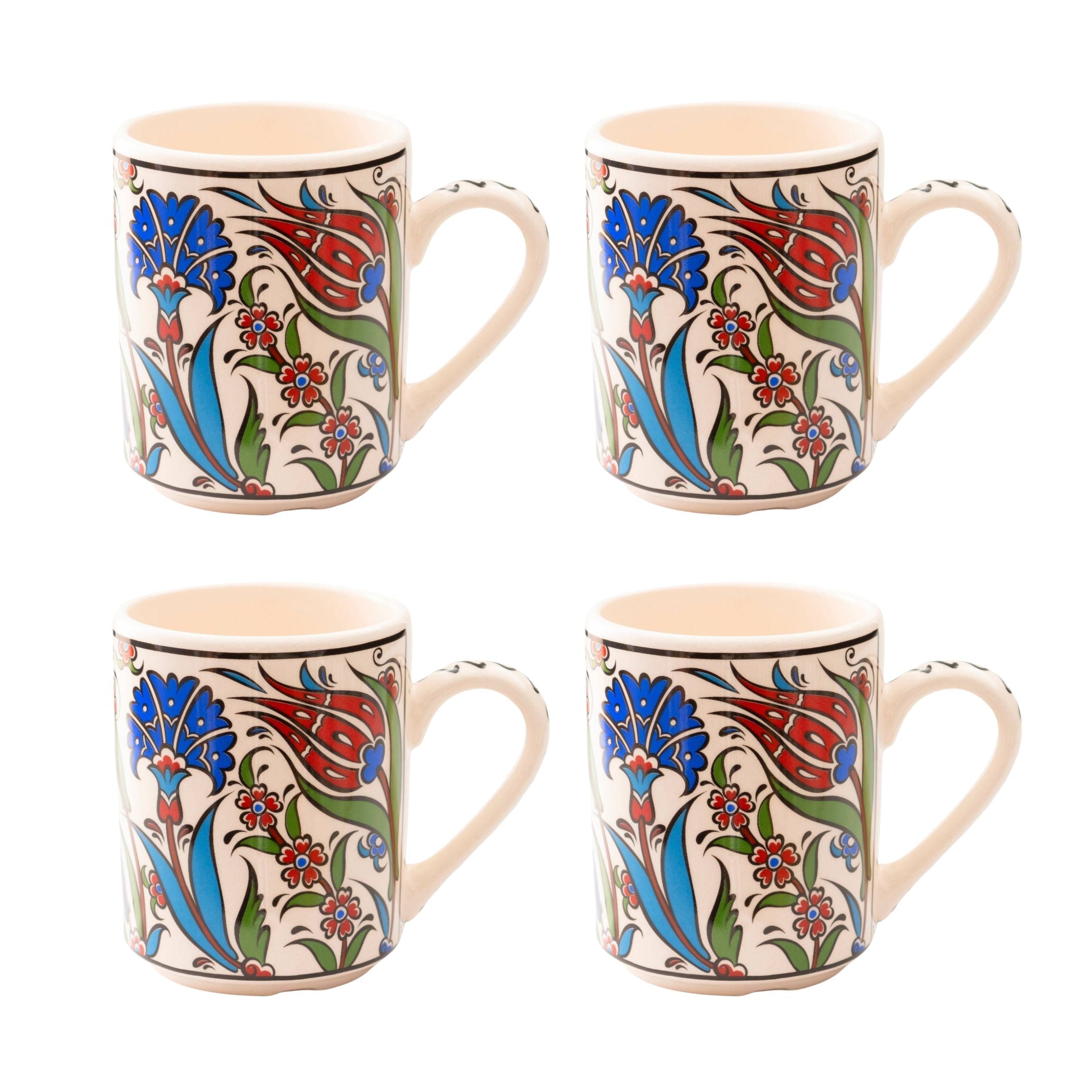 Set of 4 Handmade in Türkiye Ceramic Botanical Mugs - 9 Styles Availab ...