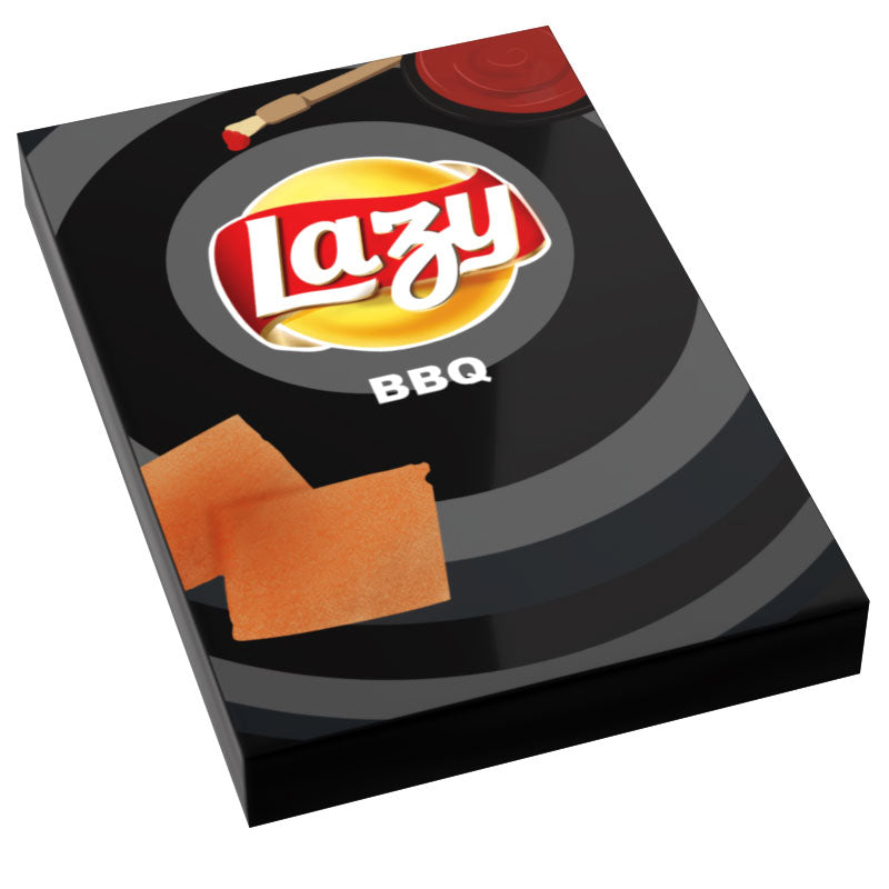 BBQ Lazy Chips Bag Tiles Minifig Snack (2x3 Tile) made using LEGO part ...