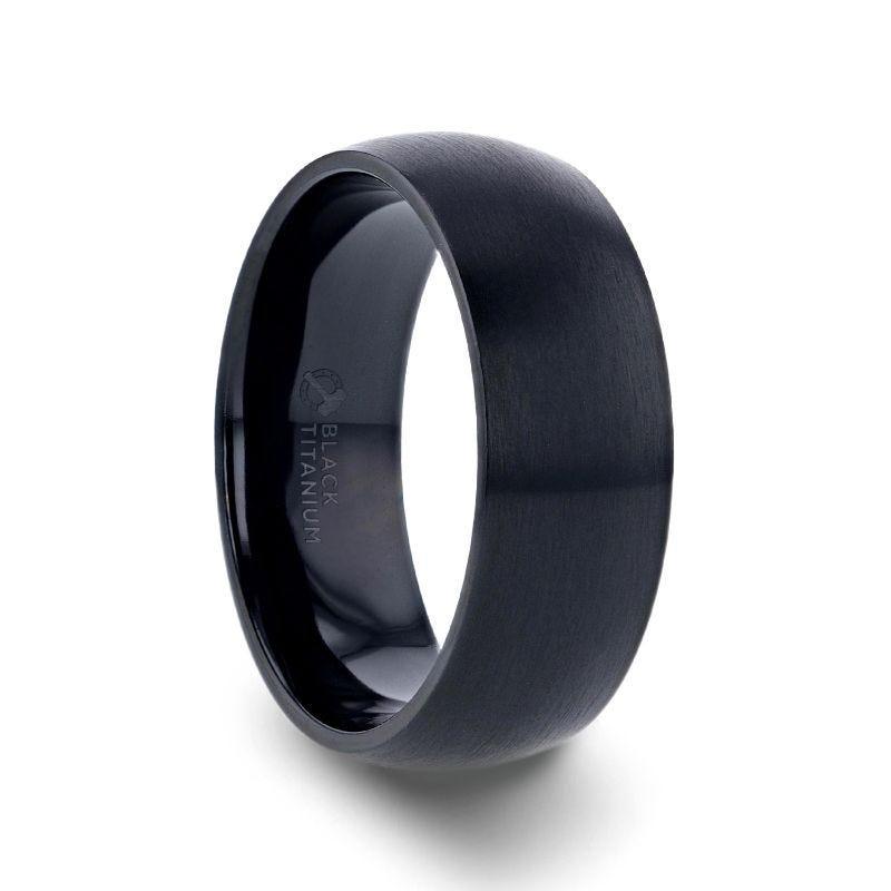 MARAUDER Domed Brushed Finish Black Titanium Men’s Wedding Band - 6mm ...